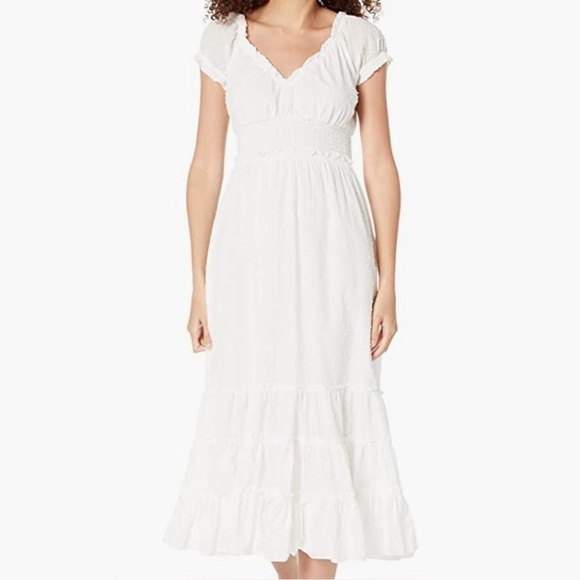 Betsey Johnson | Dresses | Betsey Johnson Medium Nwt White Clip Dot Midi Dress Puff Sleeve ...